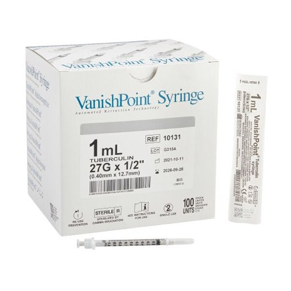 VanishPoint TB Syringe - 27g x 1/2" - 100 per Box | MedSTAT